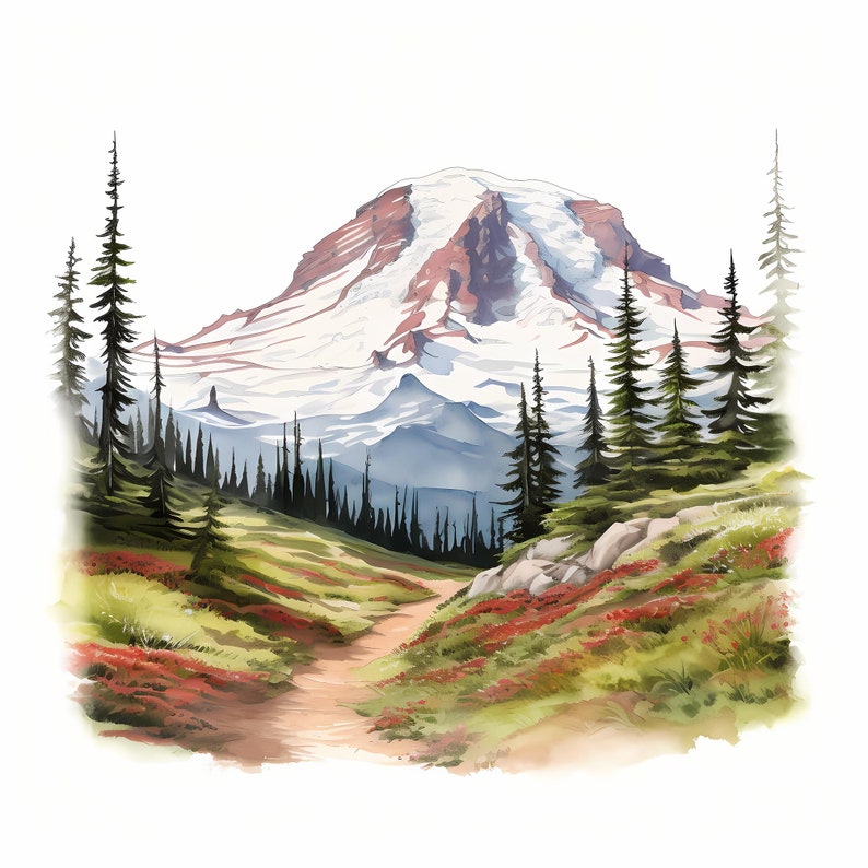 Mount Rainier National Park Watercolor Sketch Art Mount - Etsy