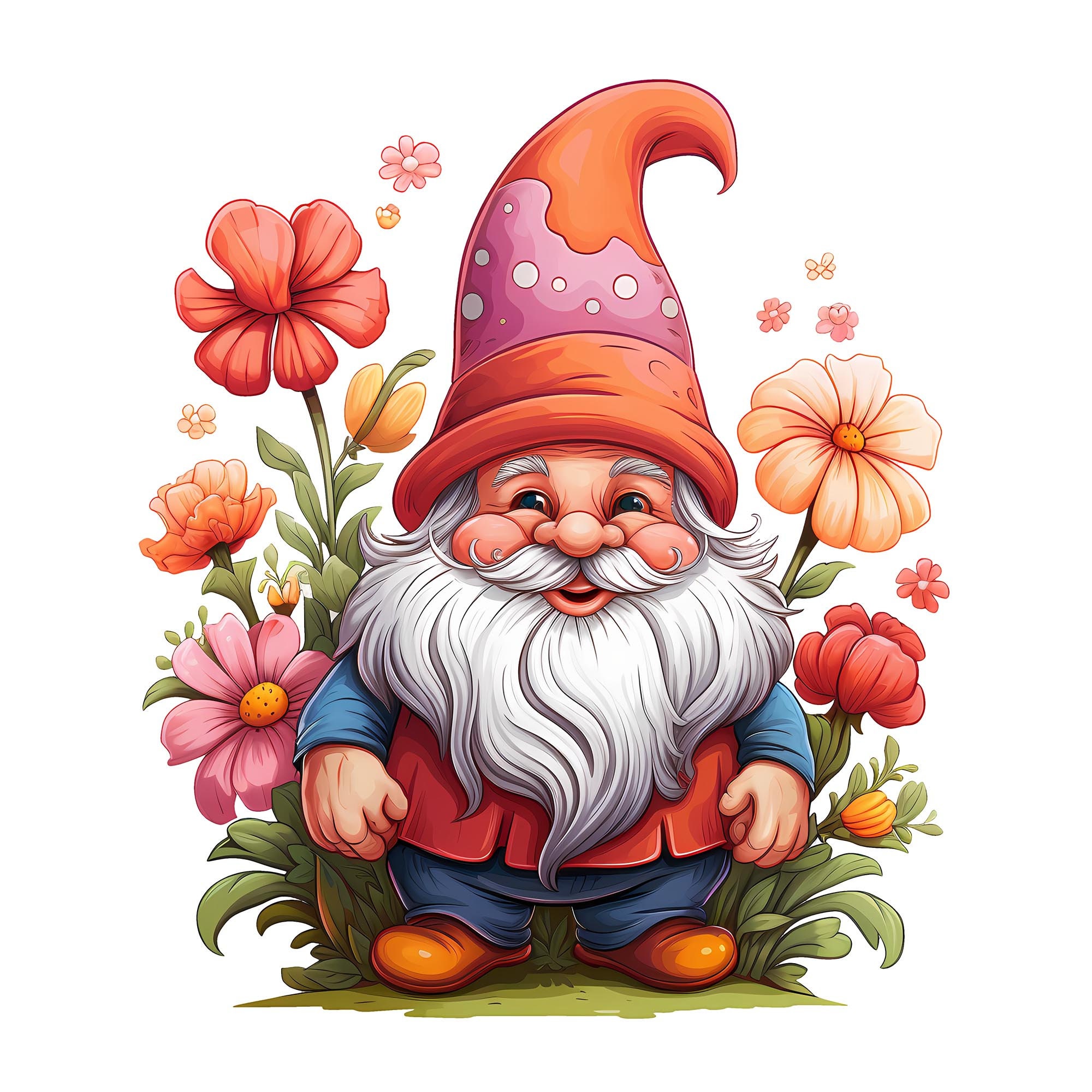 Cute Gnome Watercolor PNG Clipart Bundle, Floral Cute Gnome Set, Happy ...