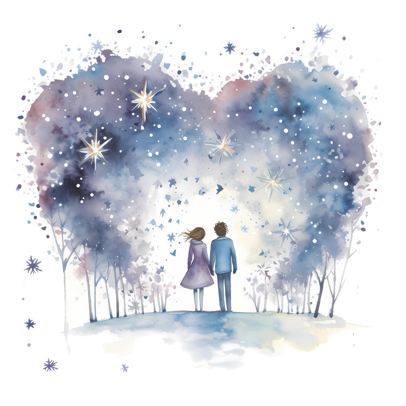 Cute Romantic Christmas Card Watercolor Clipart Romantic - Etsy