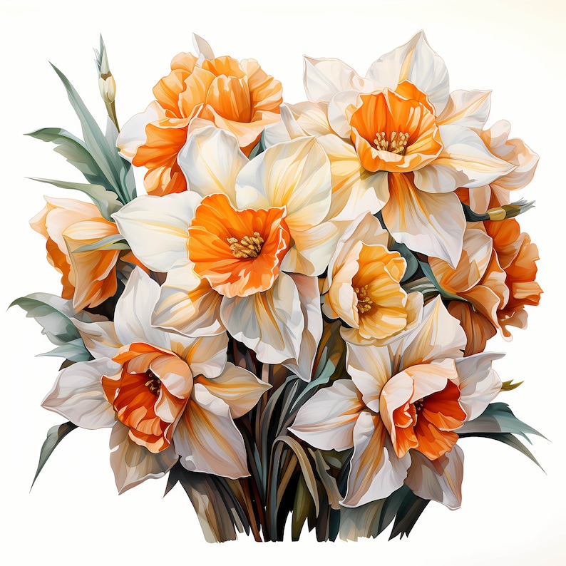 Daffodil Flowers Bouquet Watercolor Clipart Bundle, Watercolor Floral ...