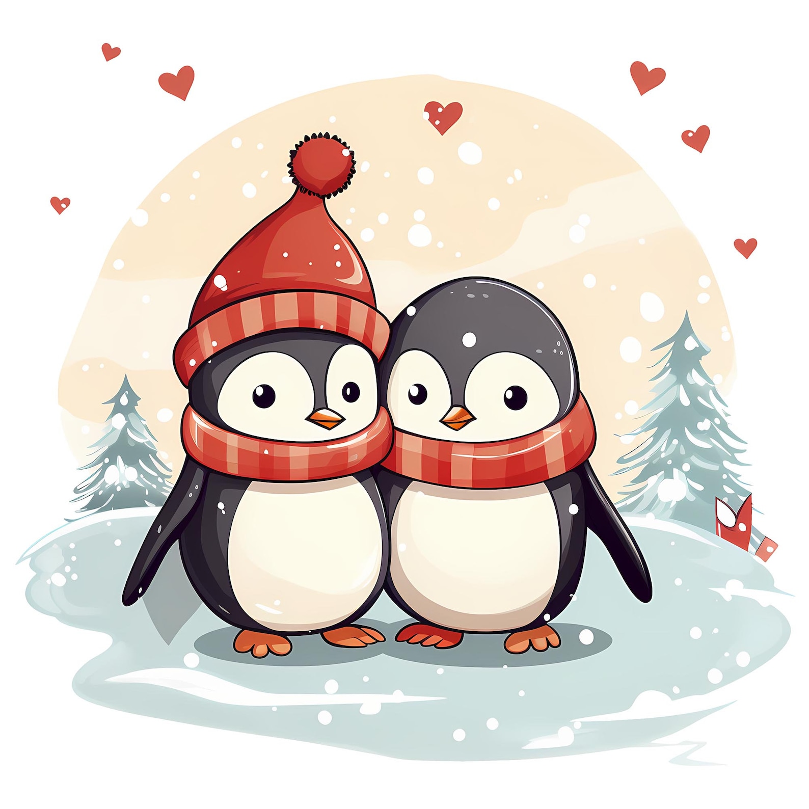 Cute Penguin Couple Watercolor PNG Clipart, Happy Penguin Couple ...