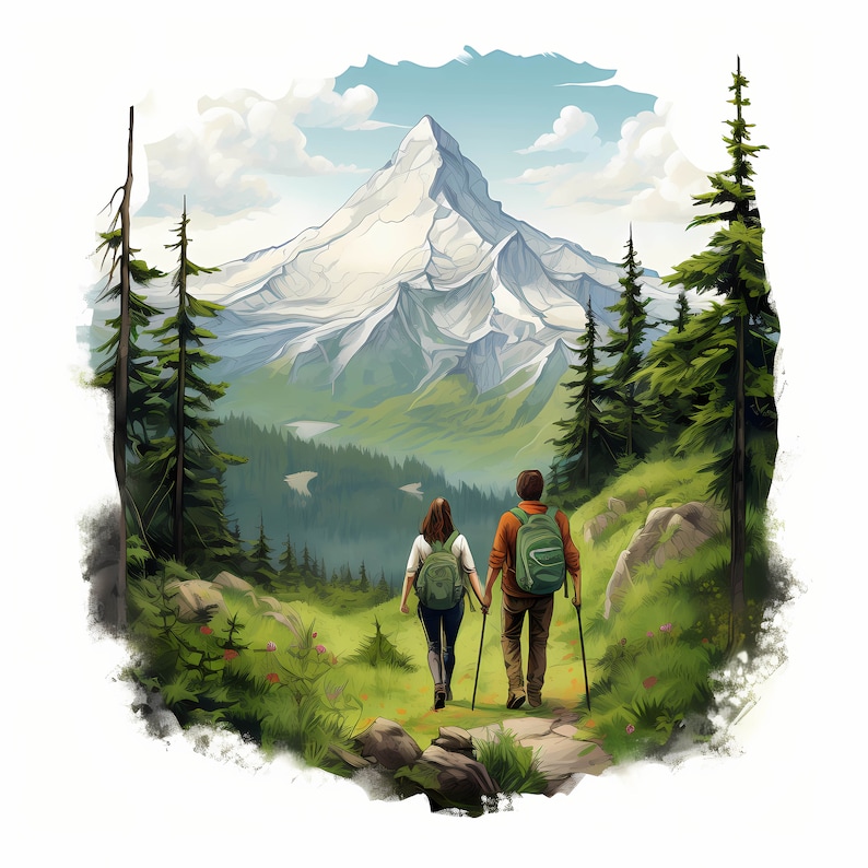 Mountain Hiking Drawing Clipart Bundle Friends Hiking Clipart - Etsy