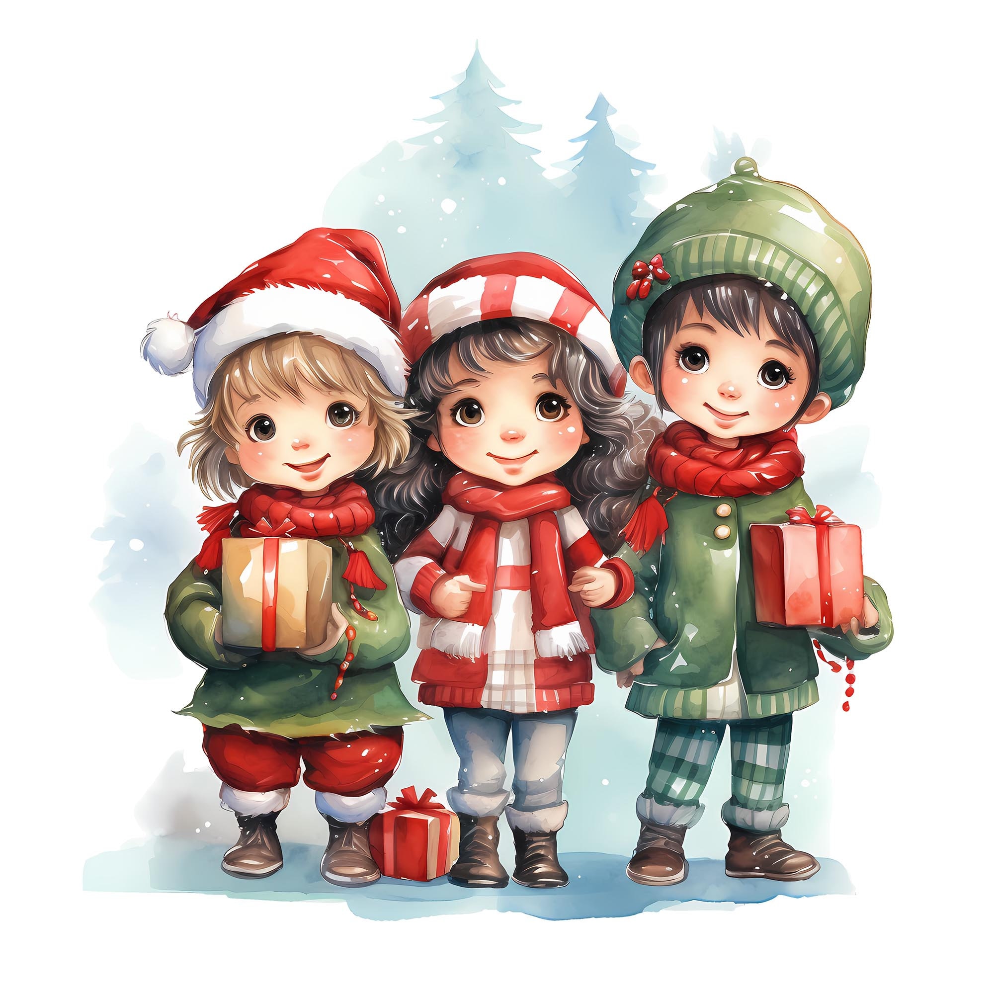 Christmas Vibe Kids Watercolor Clipart Bundle, Cute Kids With Christmas ...