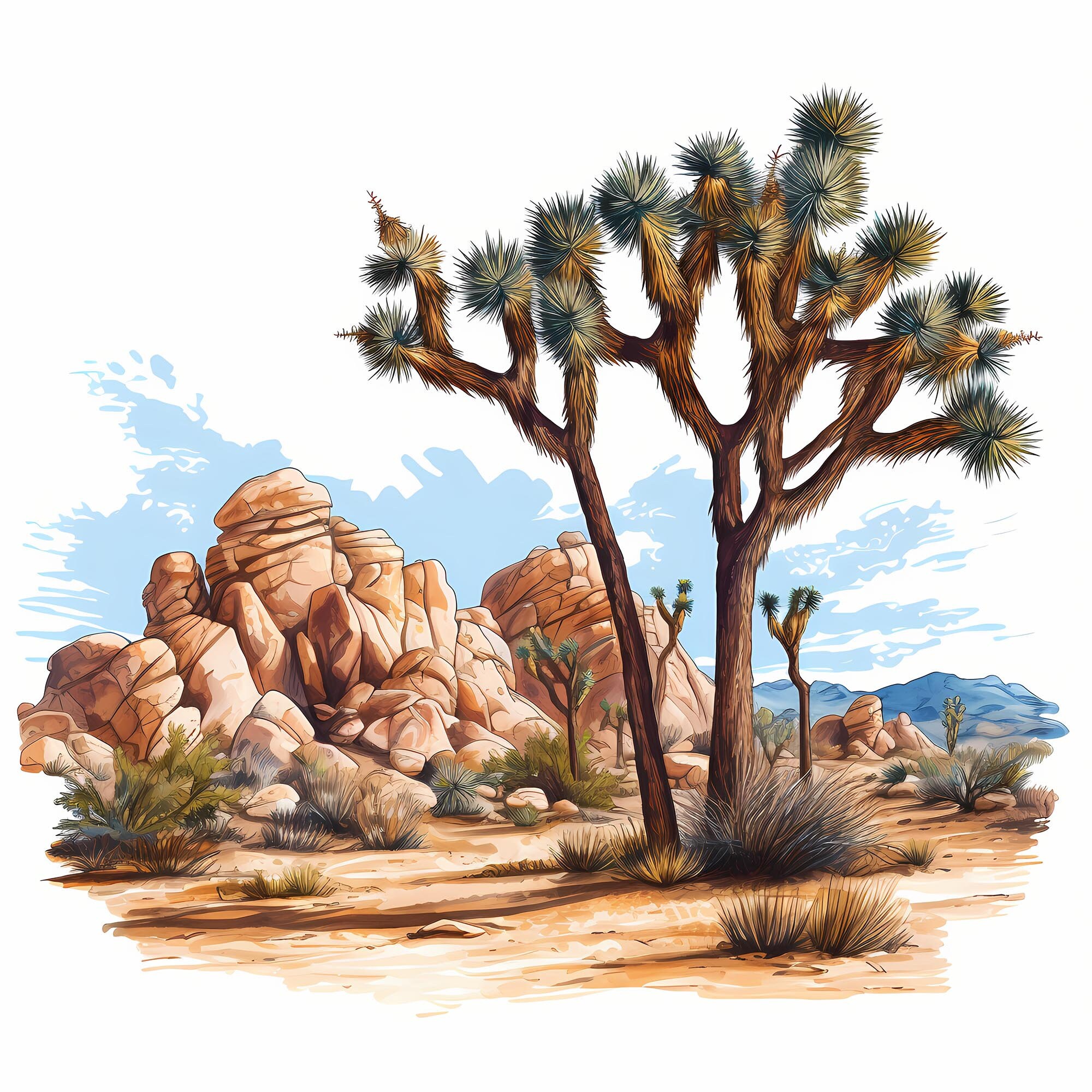 Joshua Tree National Park Watercolor Sketch Art Bundle, Joshua Tree ...