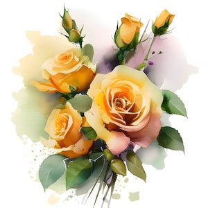 Yellow Rose Watercolor Clipart, Watercolor Floral Clipart, Yellow Rose ...