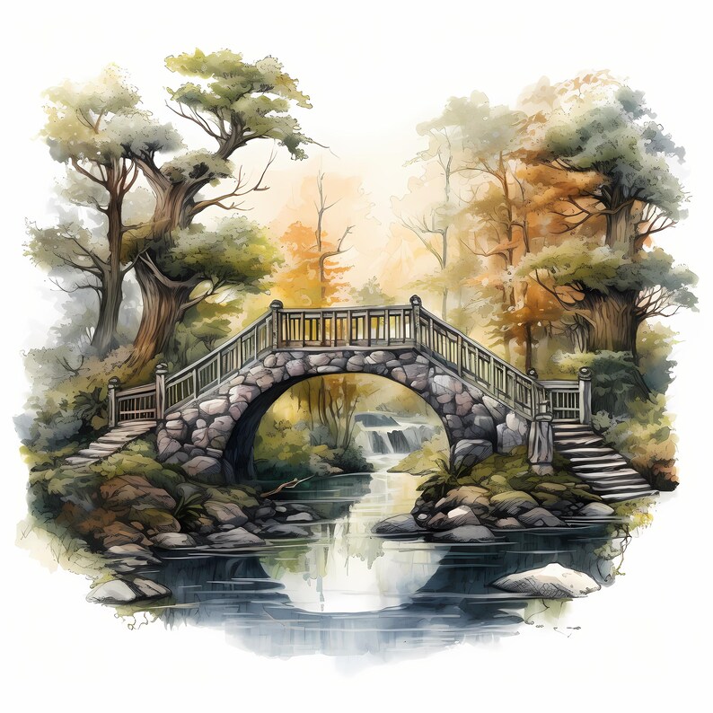 Magic Fairy Forest Bridge Watercolor Clipart, Watercolor Magic Forest ...