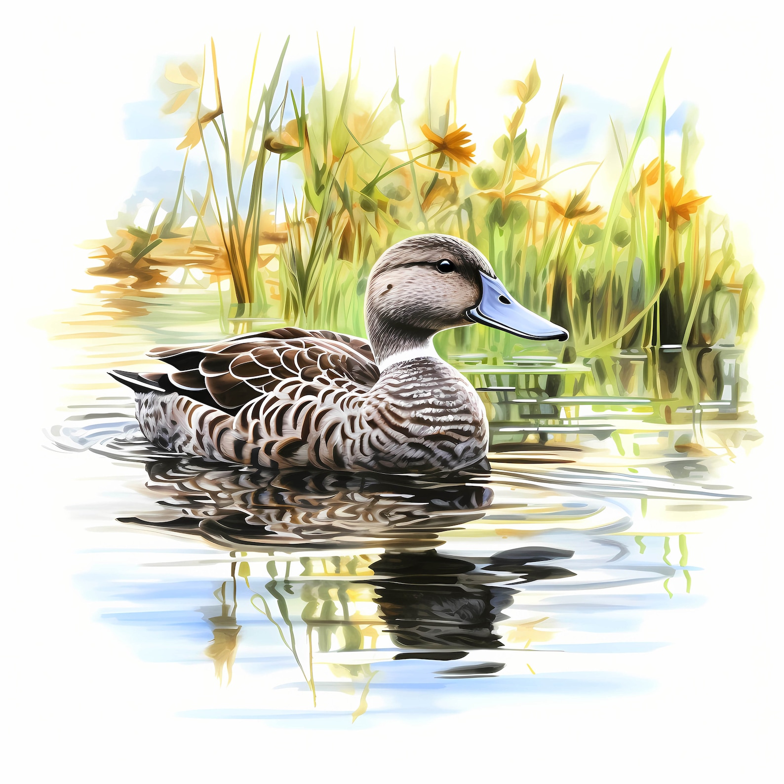 Swimming Duck Watercolor Clipart Bundle, Cute Colorful Swimming Duck ...