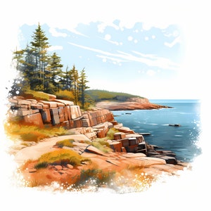 Acadia National Park Watercolor Sketch Art Bundle, Acadia National Park ...