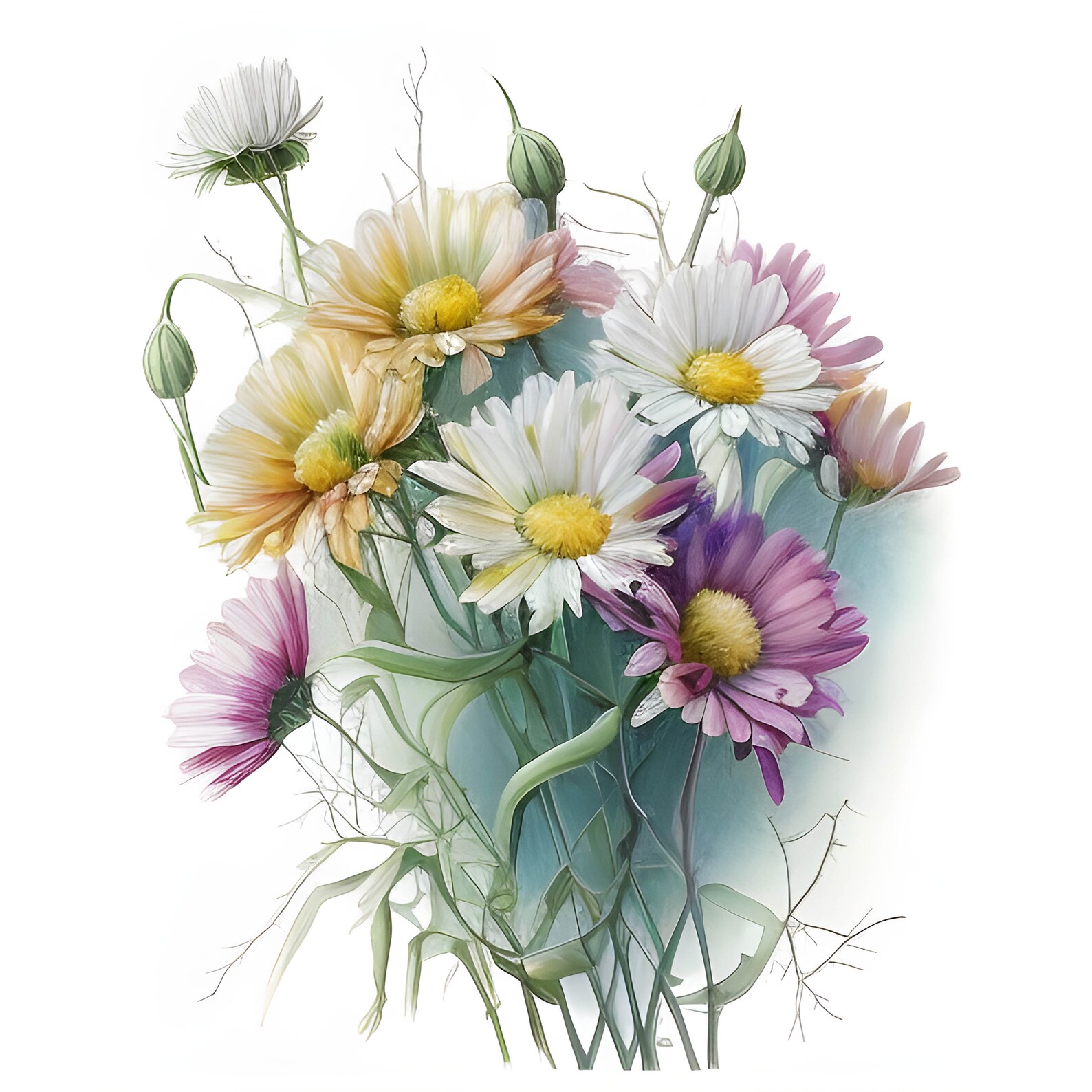 Daisy Watercolor Clipart, Watercolor Floral Clipart, Daisy Clipart ...