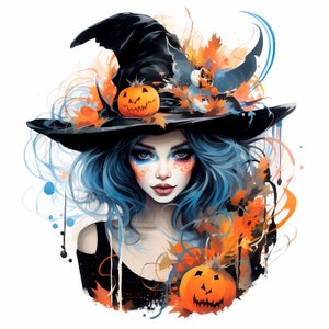 Halloween Cute Witch Watercolor Clipart Bundle, Halloween Witch ...