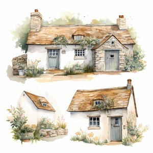 Cornish Cottage Watercolor Clipart, Cottagecore Watercolor Set, Cornish ...