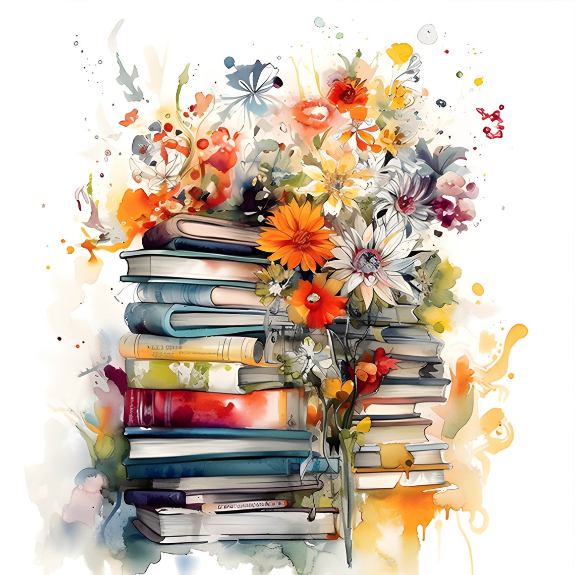 Watercolor Stack of Fantasy Books Clipart Fantasy Books and - Etsy