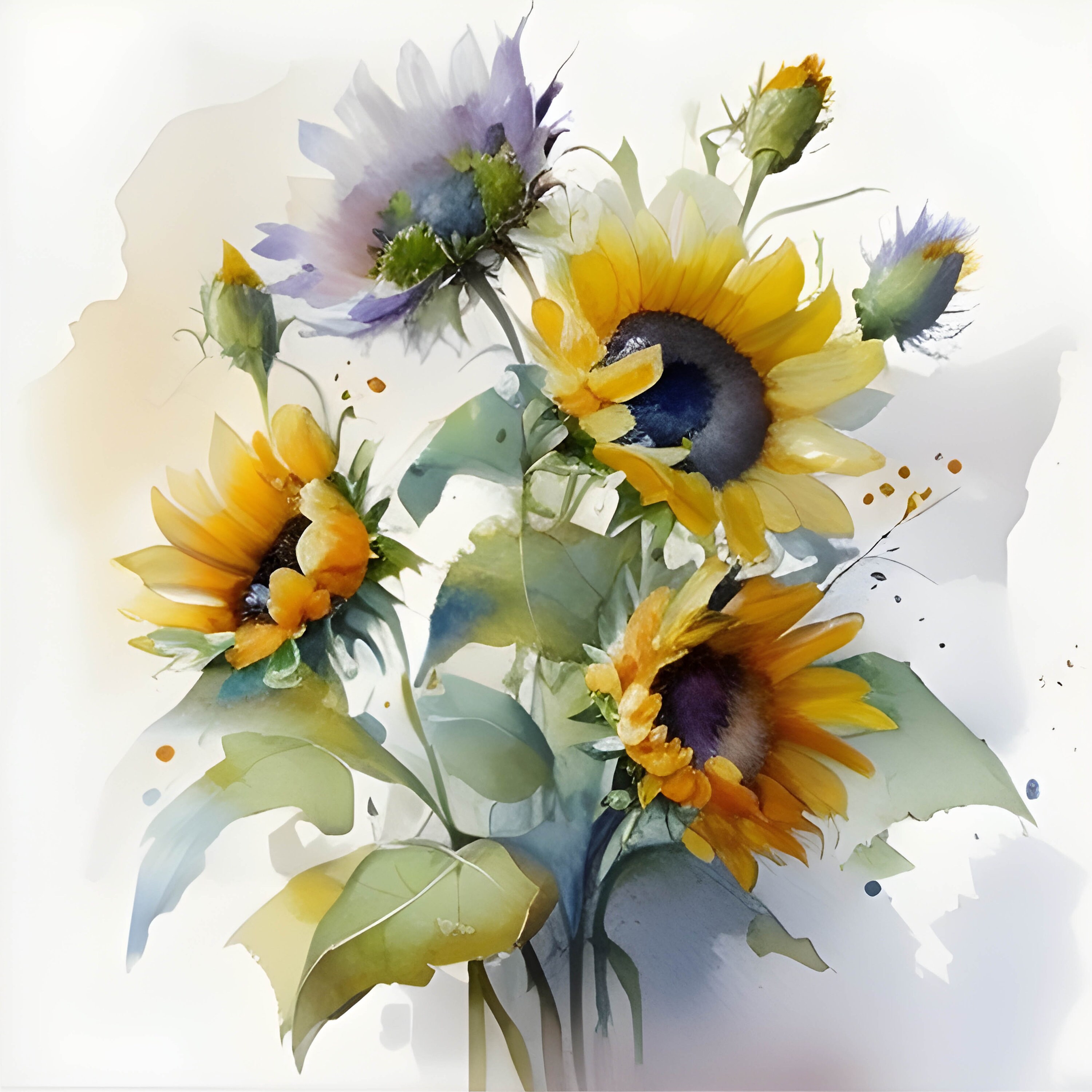 Sunflower Bouquet Watercolor Clipart, Watercolor Floral Clipart ...