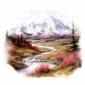 Denali National Park Watercolor Sketch Art Bundle, Denali National Park ...