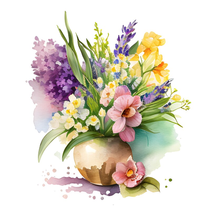 Spring Flowers Vase Watercolor Clipart Watercolor Floral - Etsy