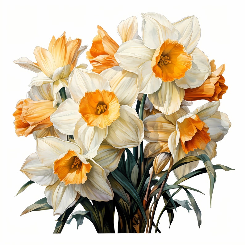 Daffodil Flowers Bouquet Watercolor Clipart Bundle, Watercolor Floral ...