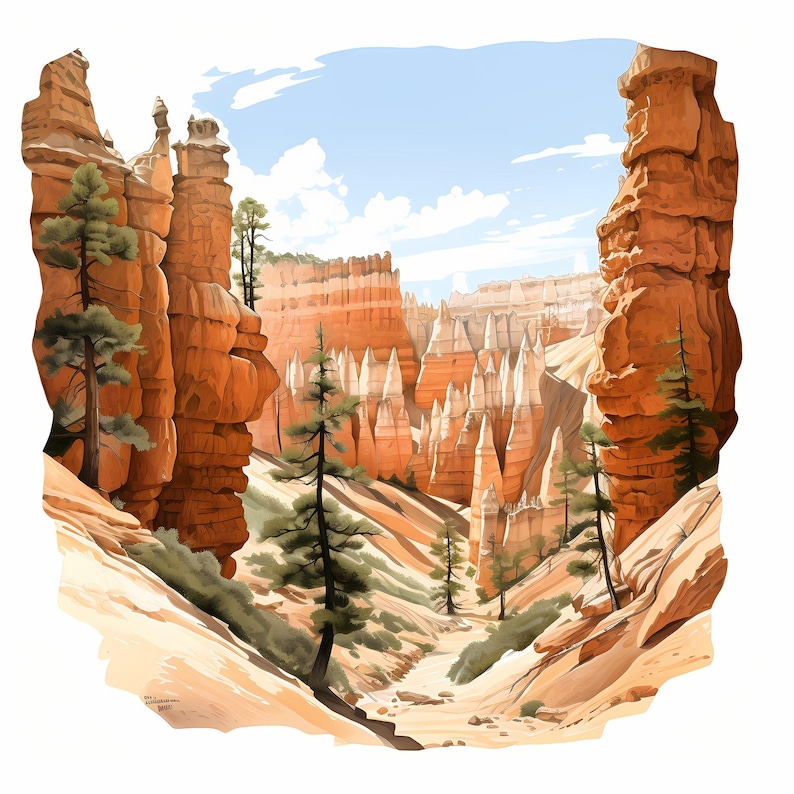 Bryce Canyon National Park Watercolor Sketch Art Bundle Bryce - Etsy