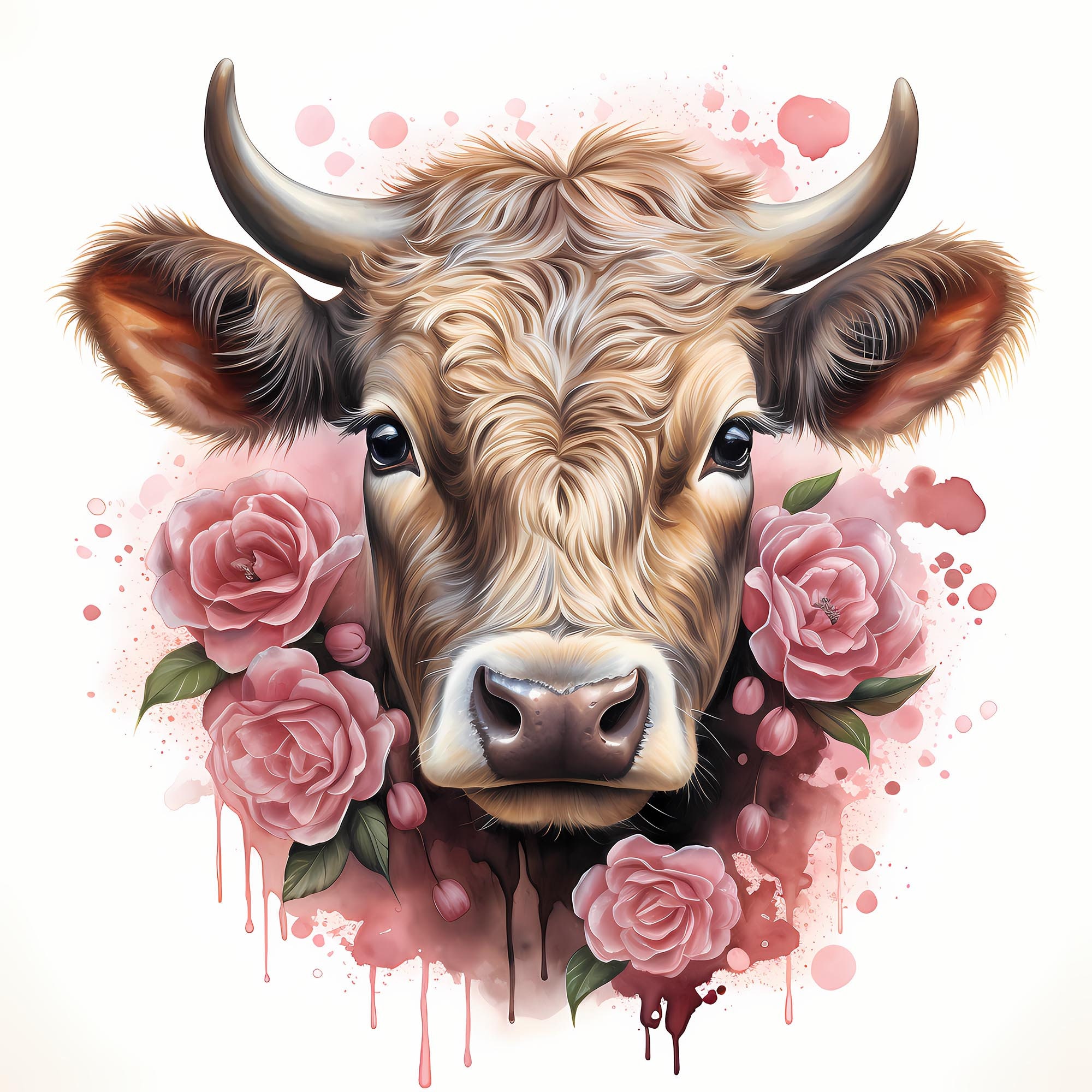 Floral Cow Clipart, Cute Cow Flower Printable, Boho Floral Western Cow ...