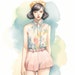 Pastel Pencil Sketch Stylish Fashion Girl Watercolor Clipart, Elegant ...