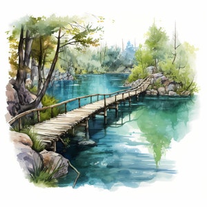 Plitvice Lakes National Park Watercolor Sketch, Plitvice Lakes National ...