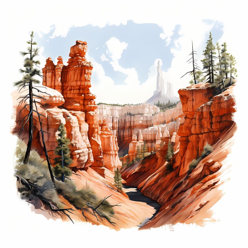 Bryce Canyon National Park Watercolor Sketch Art Bundle Bryce - Etsy
