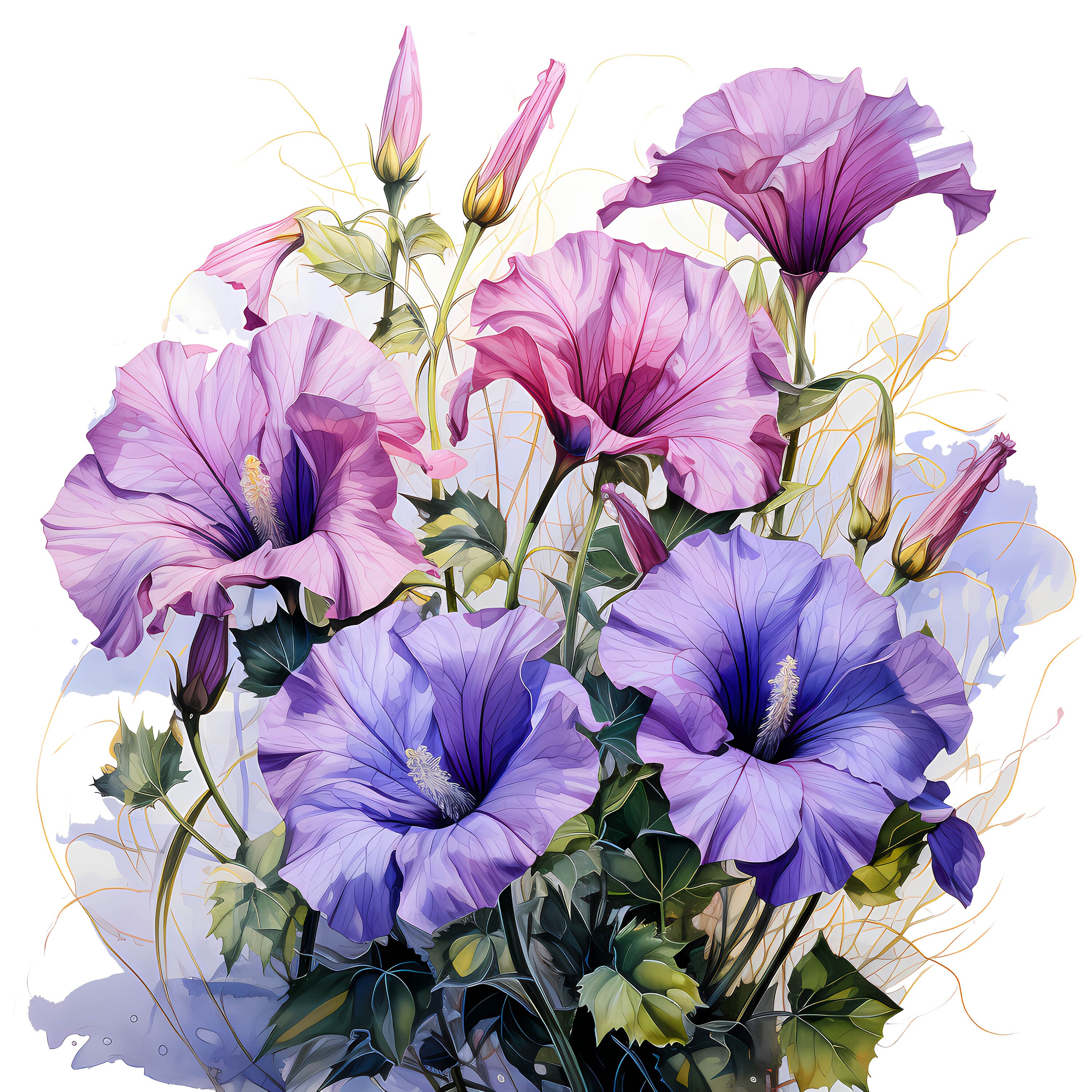 Morning Glory Flowers Watercolor Clipart, Blue Flowers Set, Floral ...