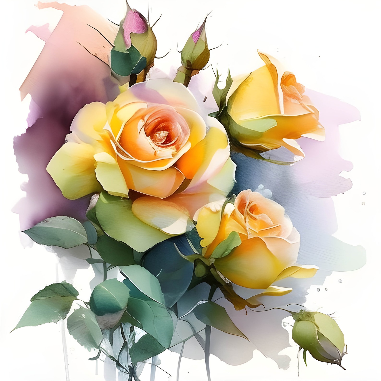 Yellow Rose Watercolor Clipart, Watercolor Floral Clipart, Yellow Rose ...