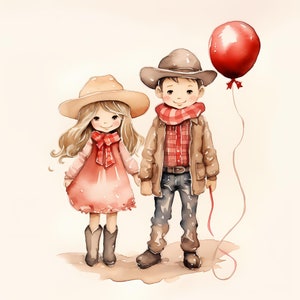 Watercolor Cowboy Kids Clipart, Western Cute Cowboy Kids Illustration ...