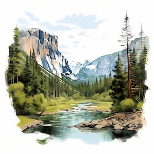 Yosemite National Park Watercolor Sketch Art Bundle, National Park ...
