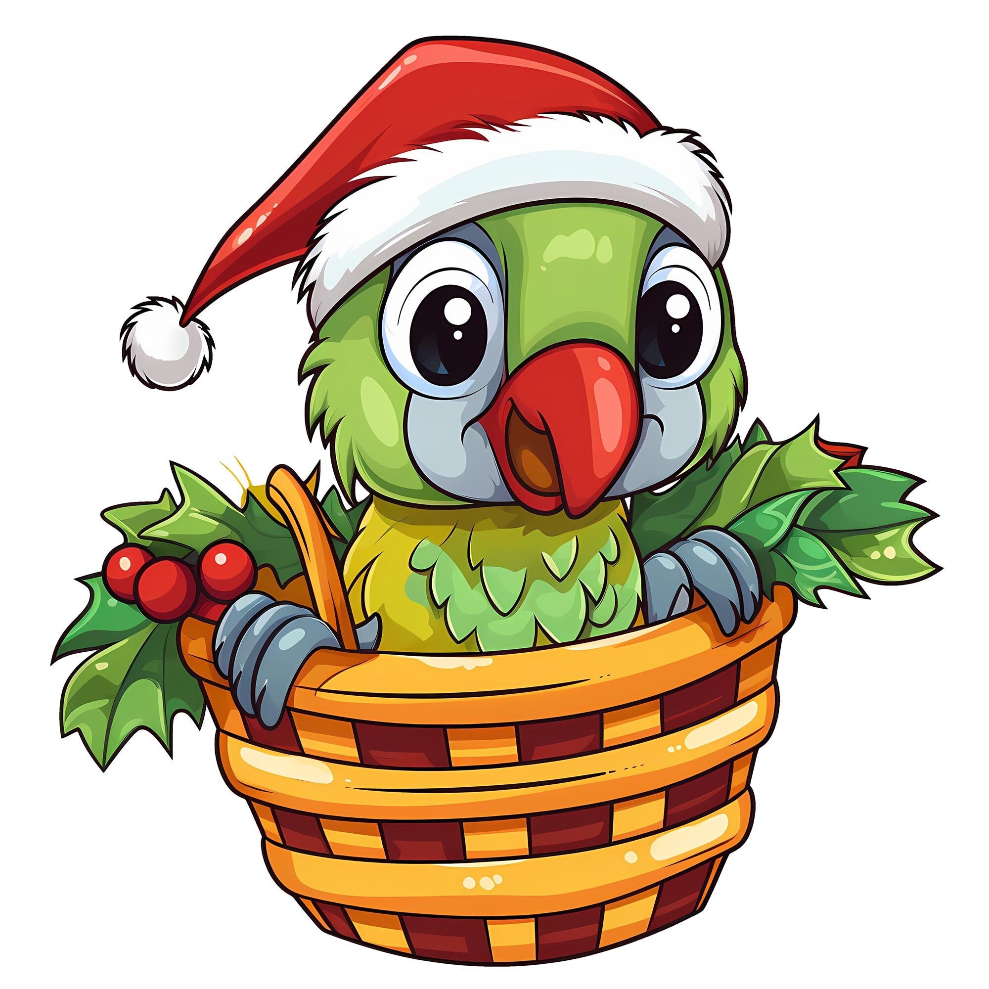 Christmas Parrot in a Basket PNG Clipart, Cute Christmas Parrot Bundle ...