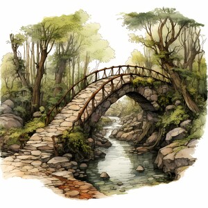 Magic Fairy Forest Bridge Watercolor Clipart, Watercolor Magic Forest ...