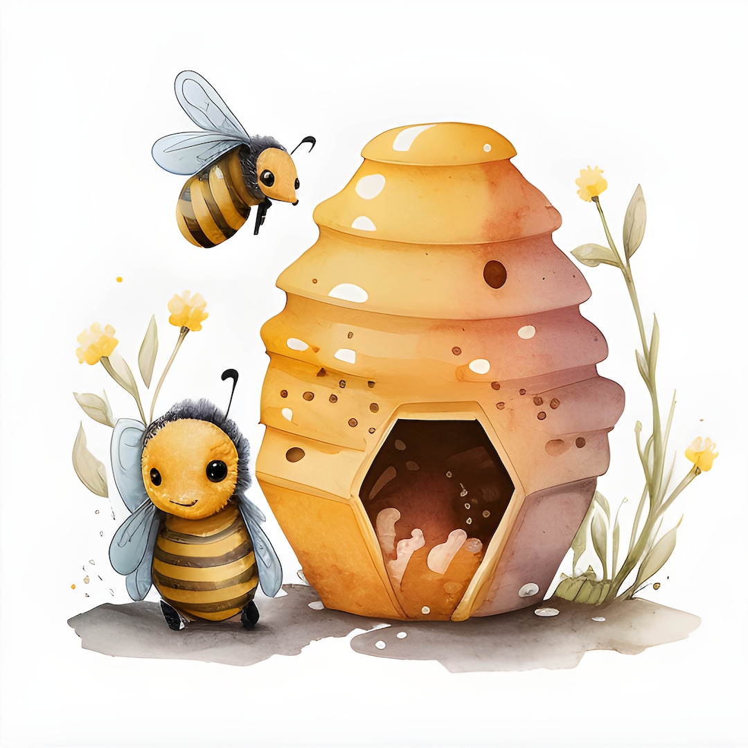 Watercolor Honey Bee Clipart, Cute Bee & Honeycomb Clipart, Nursery ...