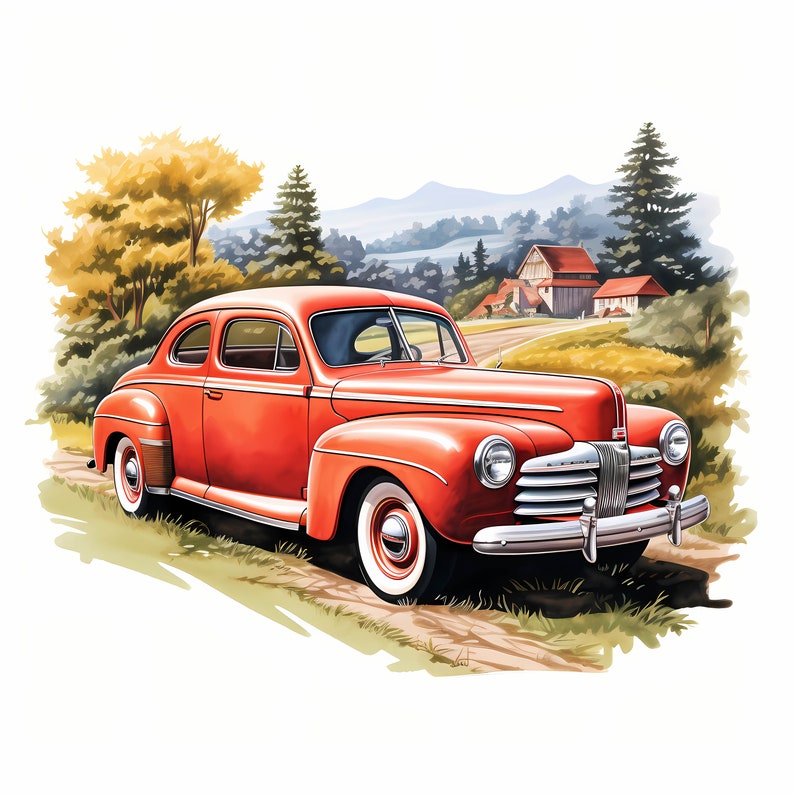 Vintage Car Drawing Clipart Bundle, Retro Car Set, Classic Car Art, Old ...