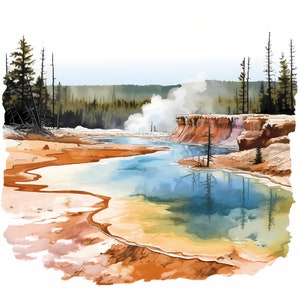 Yellowstone National Park Watercolor Sketch Art Bundle National Park