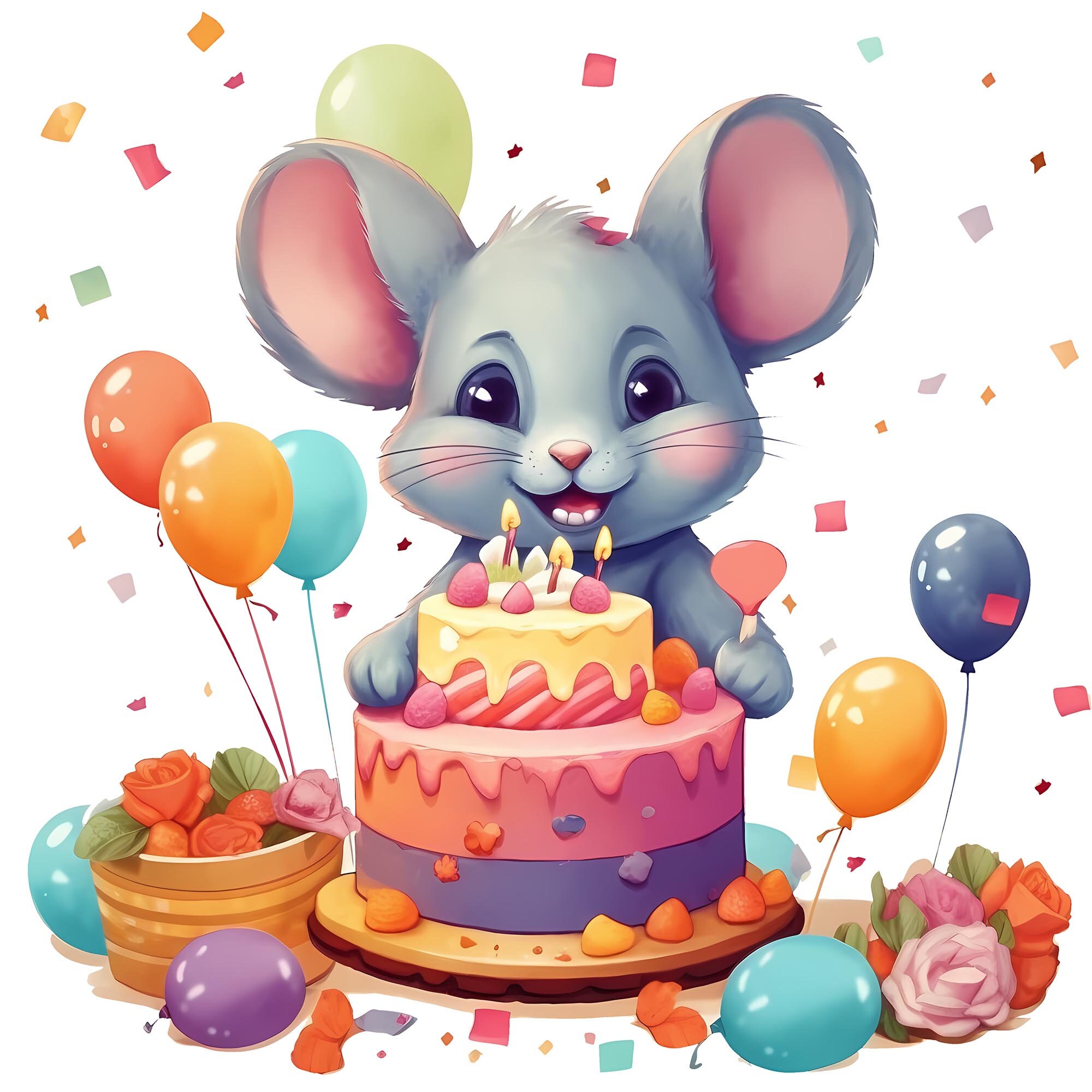 Cute Mouse With Birthday Cake PNG Clipart Bundle Birthday - Etsy