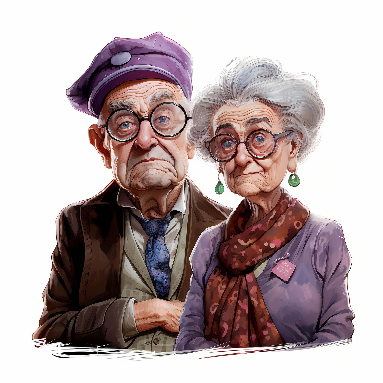 Funny Grandma and Grandpa Watercolor Clipart Bundle, Cute Elderly ...