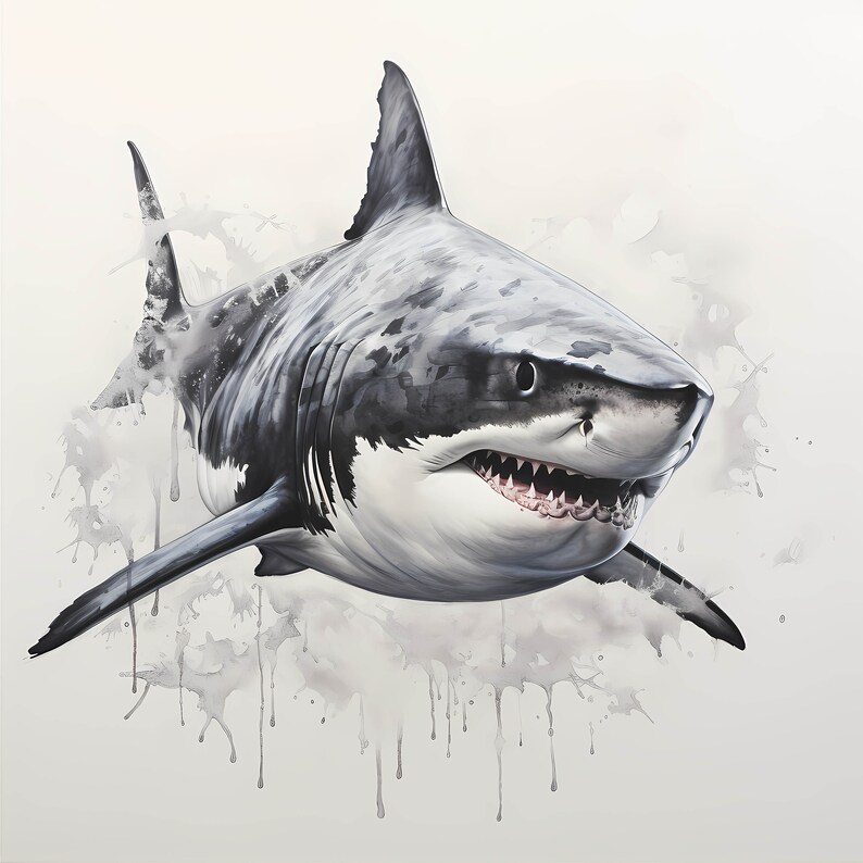 White Shark Portrait Watercolor Clipart Bundle Funny Shark - Etsy