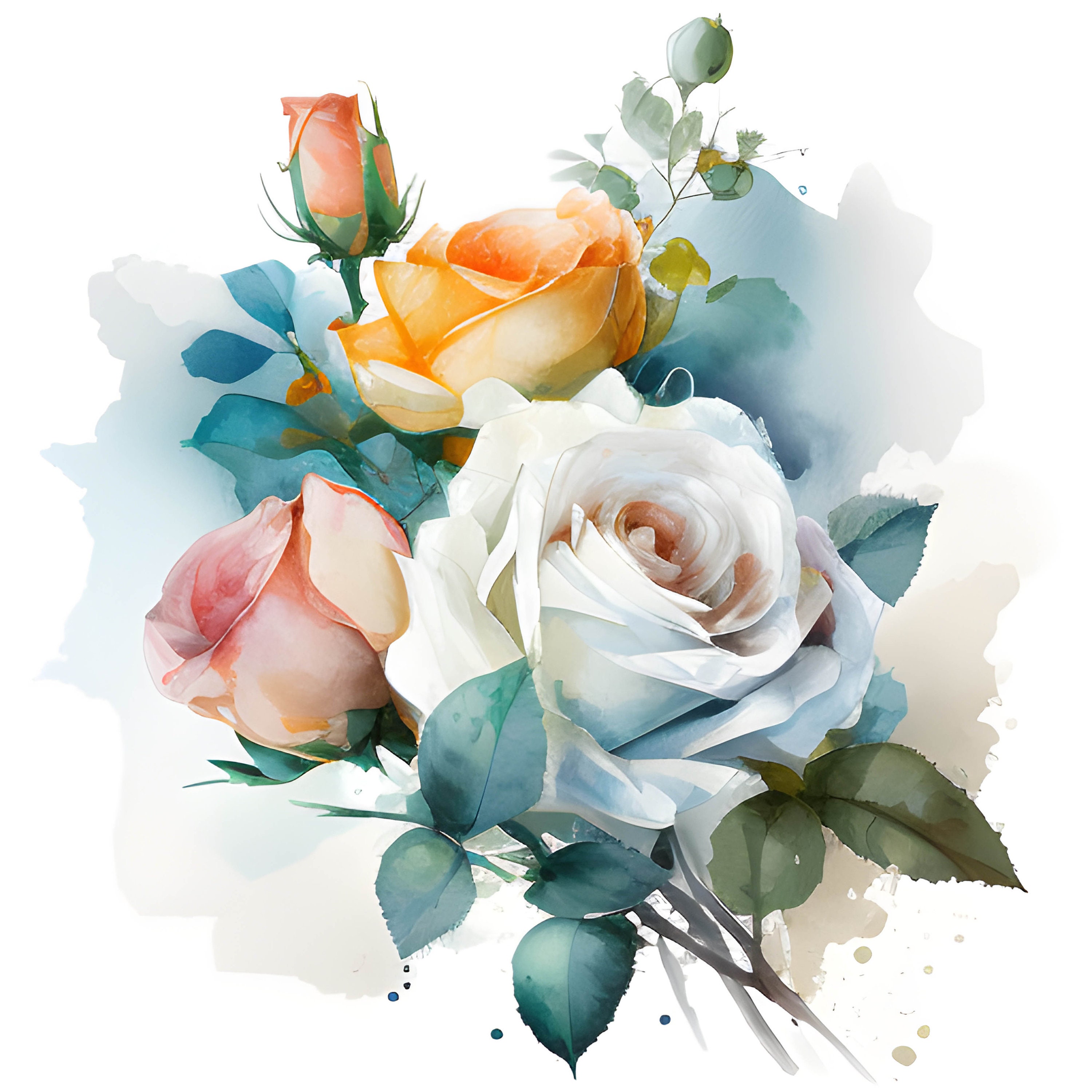 White Rose Watercolor Clipart Watercolor Floral Clipart - Etsy