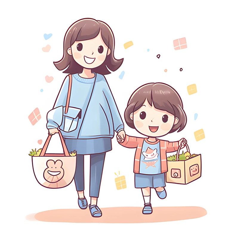 Mom and Kids Illustration Clipart Bundle, Cute Mother and Child, Parent ...