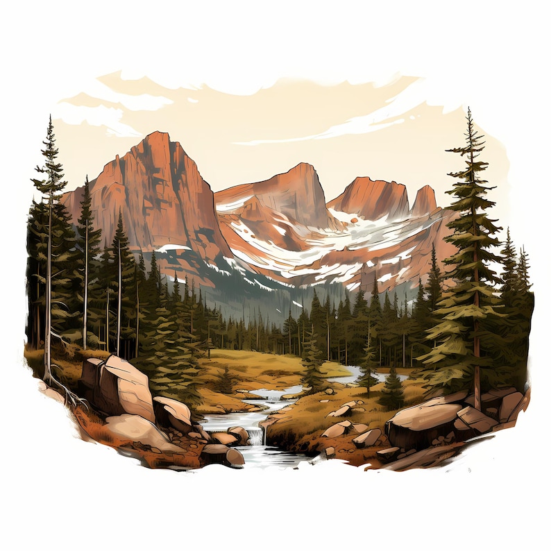 Rocky Mountain National Park Watercolor Sketch Art Bundle, Rocky ...