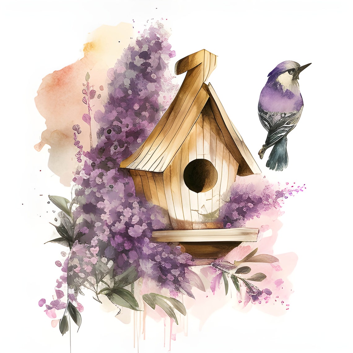 Watercolor Bird Houses Clipart Springtime Cute Colorful - Etsy