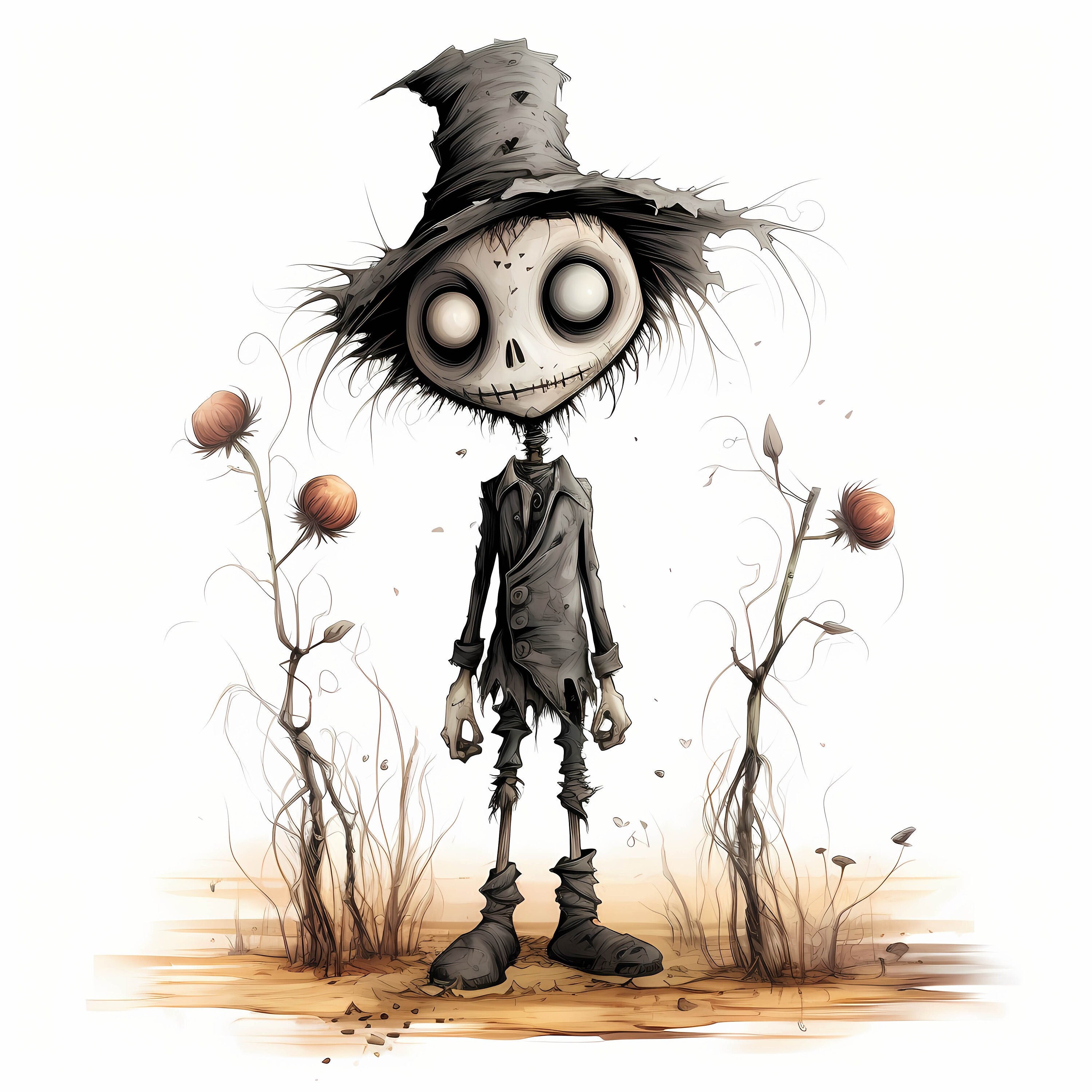 Halloween Spooky Scarecrow Watercolor Clipart Bundle, Halloween Spooky ...