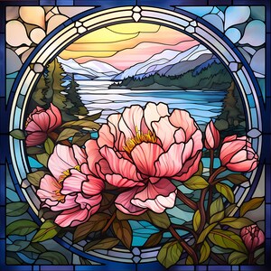 Stained Glass Iridescent Peony Set, Peonies Flowers Floral Clipart ...