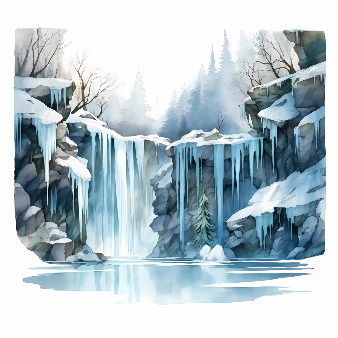 Mooie bevroren waterval aquarel clipart bundel, bevroren waterval ...