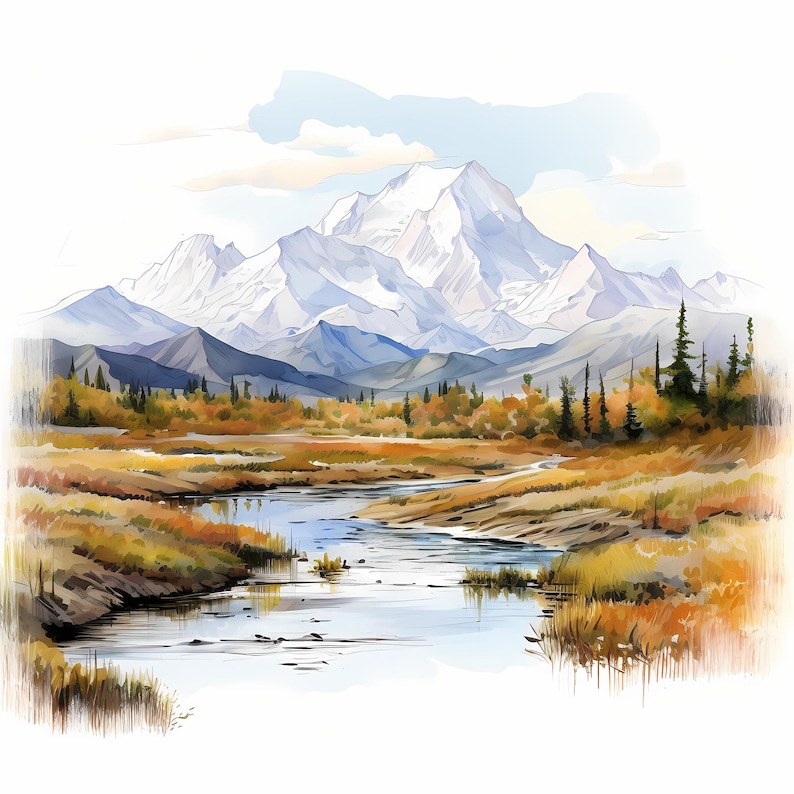 Denali National Park Watercolor Sketch Art Bundle Denali - Etsy