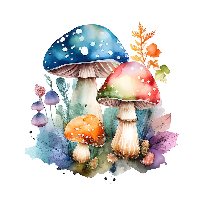Watercolor Mushrooms Clipart, Cute Forest Nature Toadstool Clipart ...