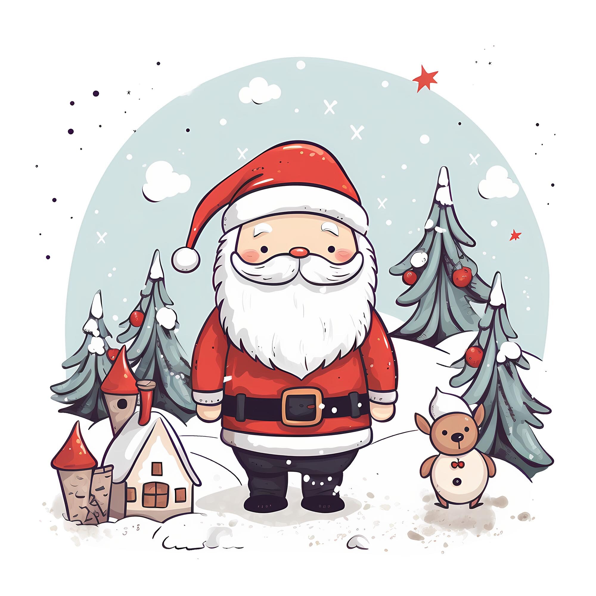 Watercolor Santa PNG Clipart Bundle, Cute Santa Christmas Watercolor ...