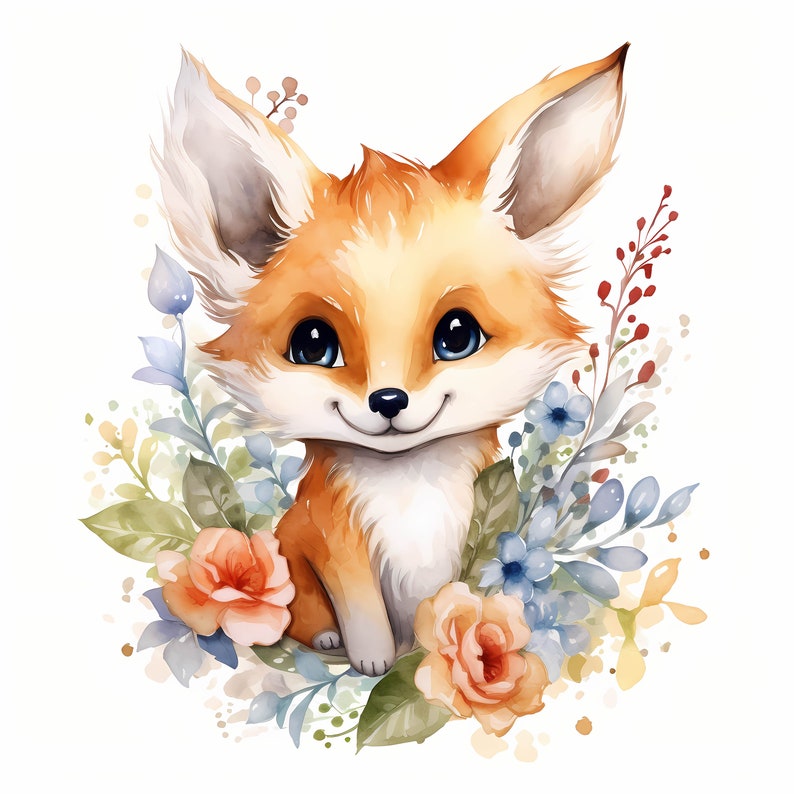 Cute Baby Fox Watercolor Clipart Bundle, Funny Fox Clipart, Sublimation ...