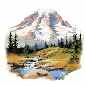 Mount Rainier National Park Watercolor Sketch Art, Mount Rainier ...