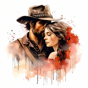 Retro Western Wedding Clipart, Bride and Groom, Romantic Cowboy Cowgirl ...